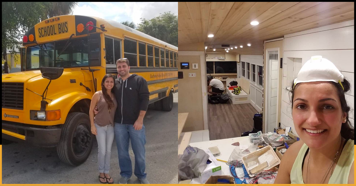 Couple Transformed An Old School Bus Into Cute Tiny House on Wheels